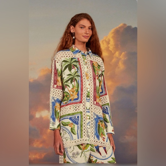 FARM Rio | Tops | Farm Rio Tropical Destination Crochet Shirt | Poshmark